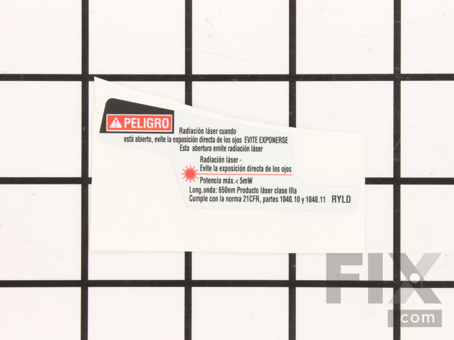 OEM Ryobi 940230135 Label Laser Warning Spanish - Fix.com